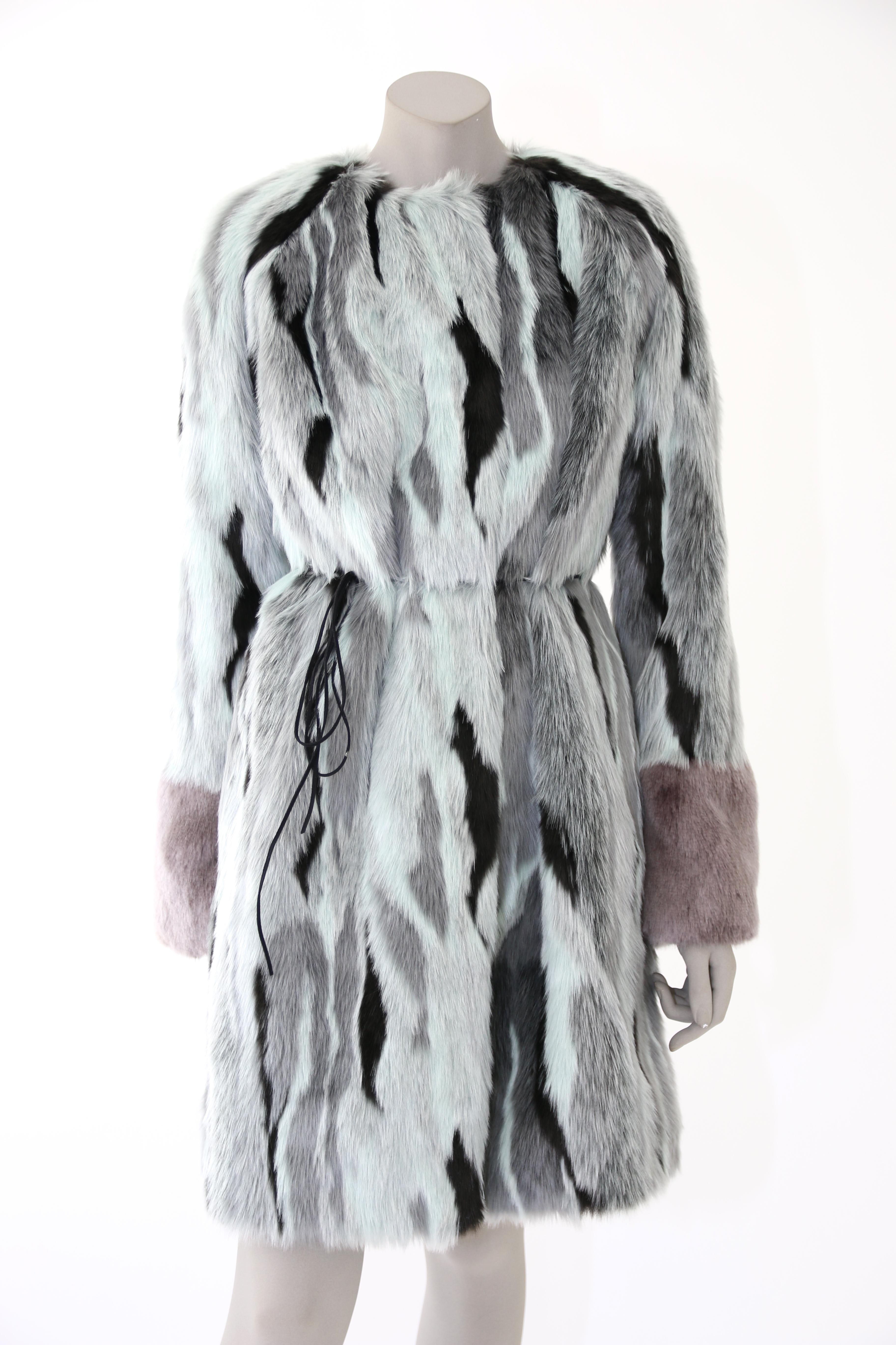Pelush Multi Color Aqua Faux Fur Coat with Faux Chinchilla Cuffs ...