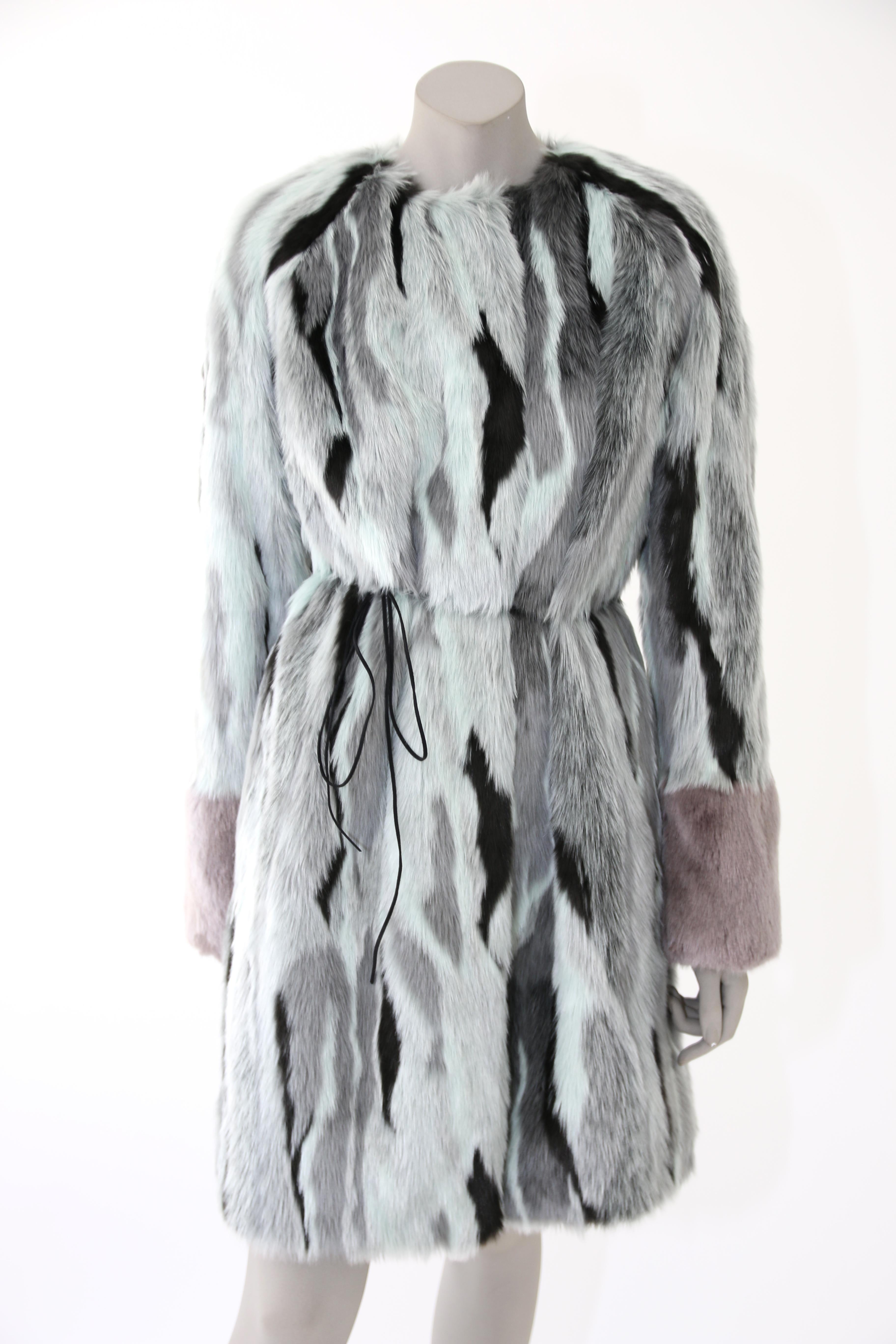Pelush Multi Color Aqua Faux Fur Coat with Faux Chinchilla Cuffs ...