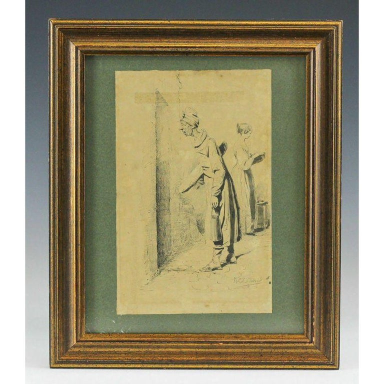 Pen and Ink Old Woman Drawing by Charles Joseph Travies De Villers For ...