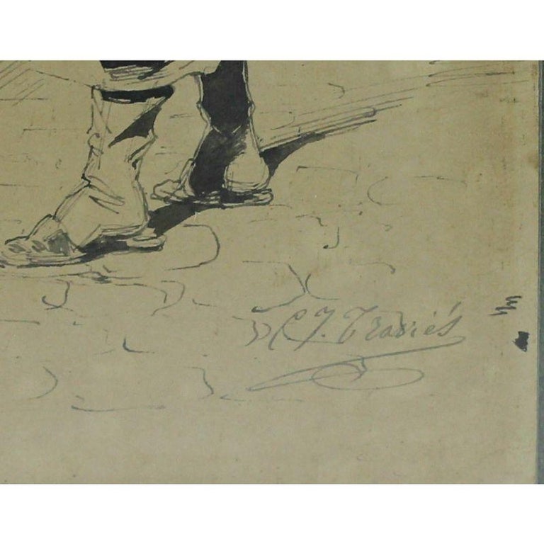 Pen and Ink Old Woman Drawing by Charles Joseph Travies De Villers For ...