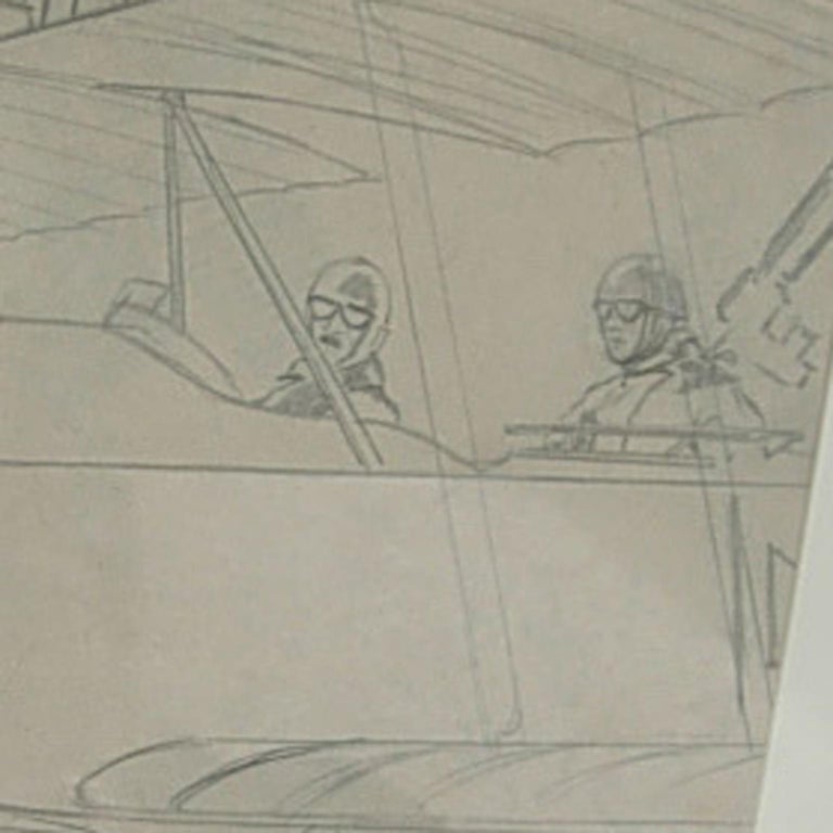 Antique Pencil Aviation Drawing depicting a WWI Two-Seat Biplane ...