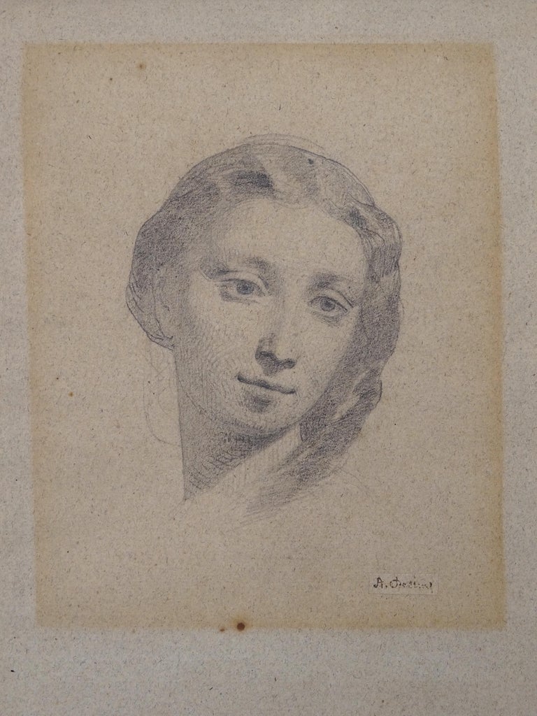 Pencil Drawing on Paper "Female Portrait" by Alberto Pasini, circa 1870 ...