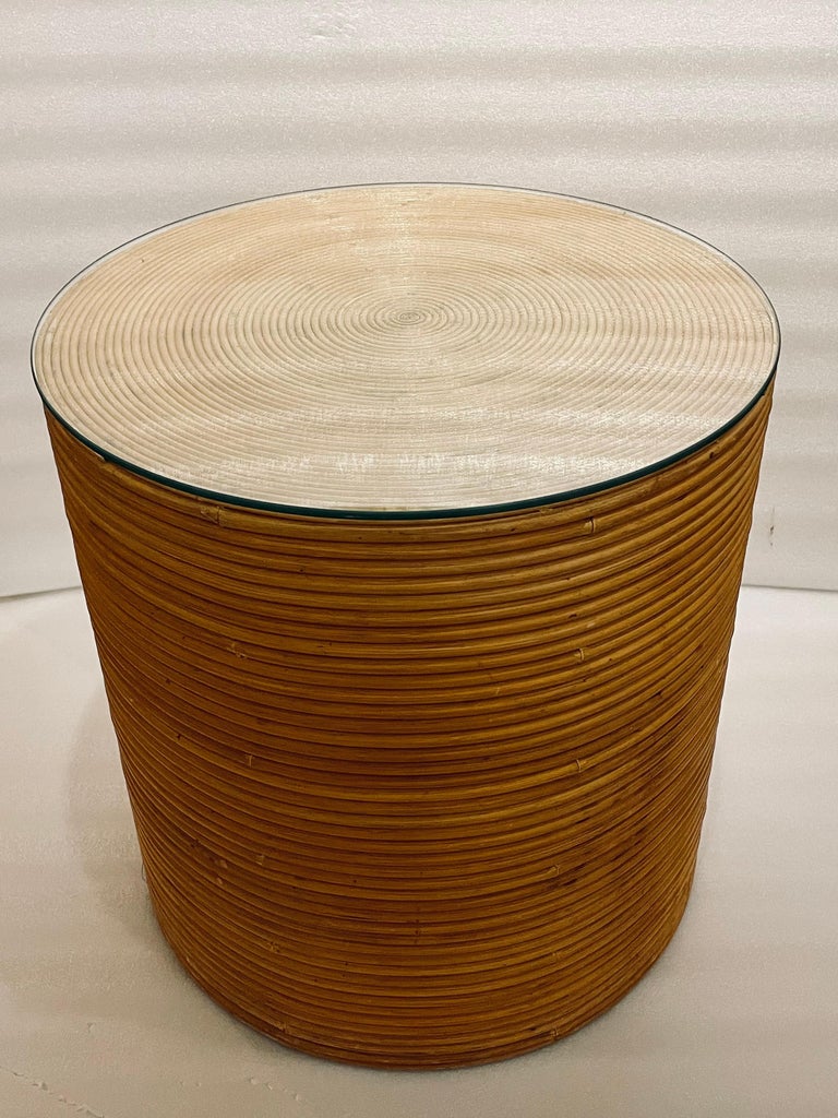 Pencil Reed Bamboo Pedestal End Table For Sale at 1stDibs