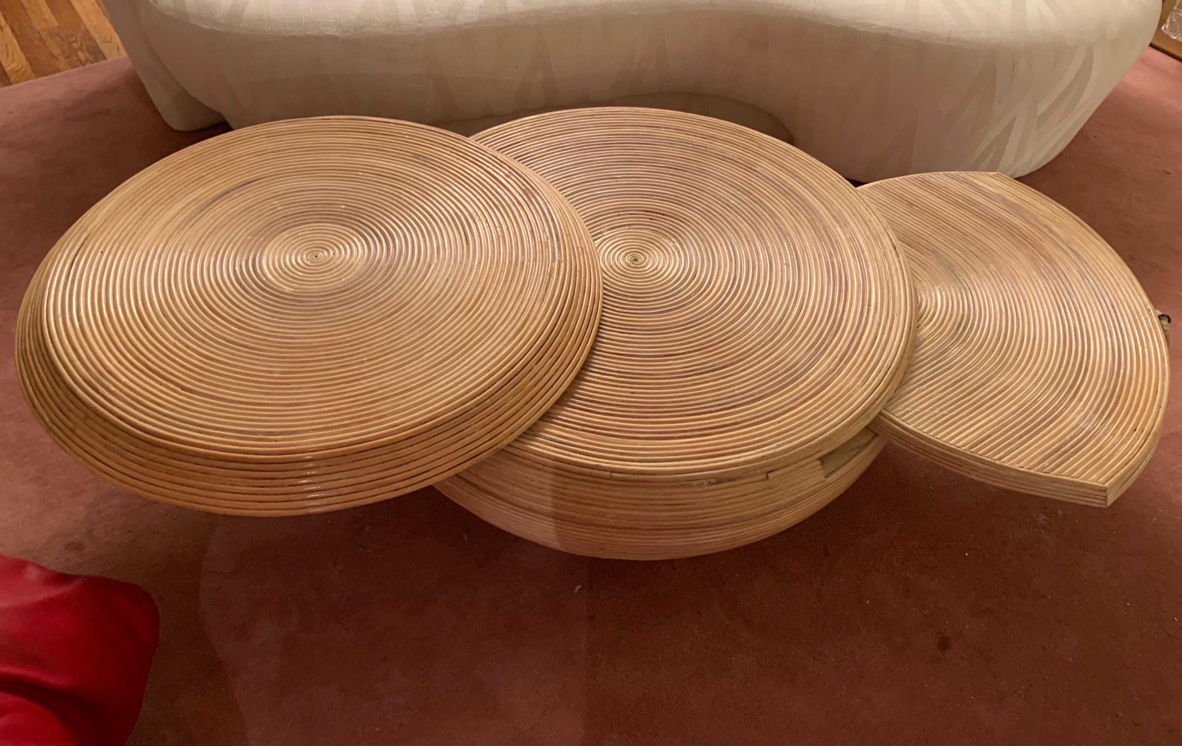 Pencil Reed Bamboo Vintage Coffee Cocktail Table with Round Swivel Top ...