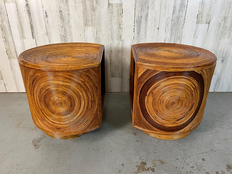 Pencil Reed Circular Night Stands For Sale at 1stDibs