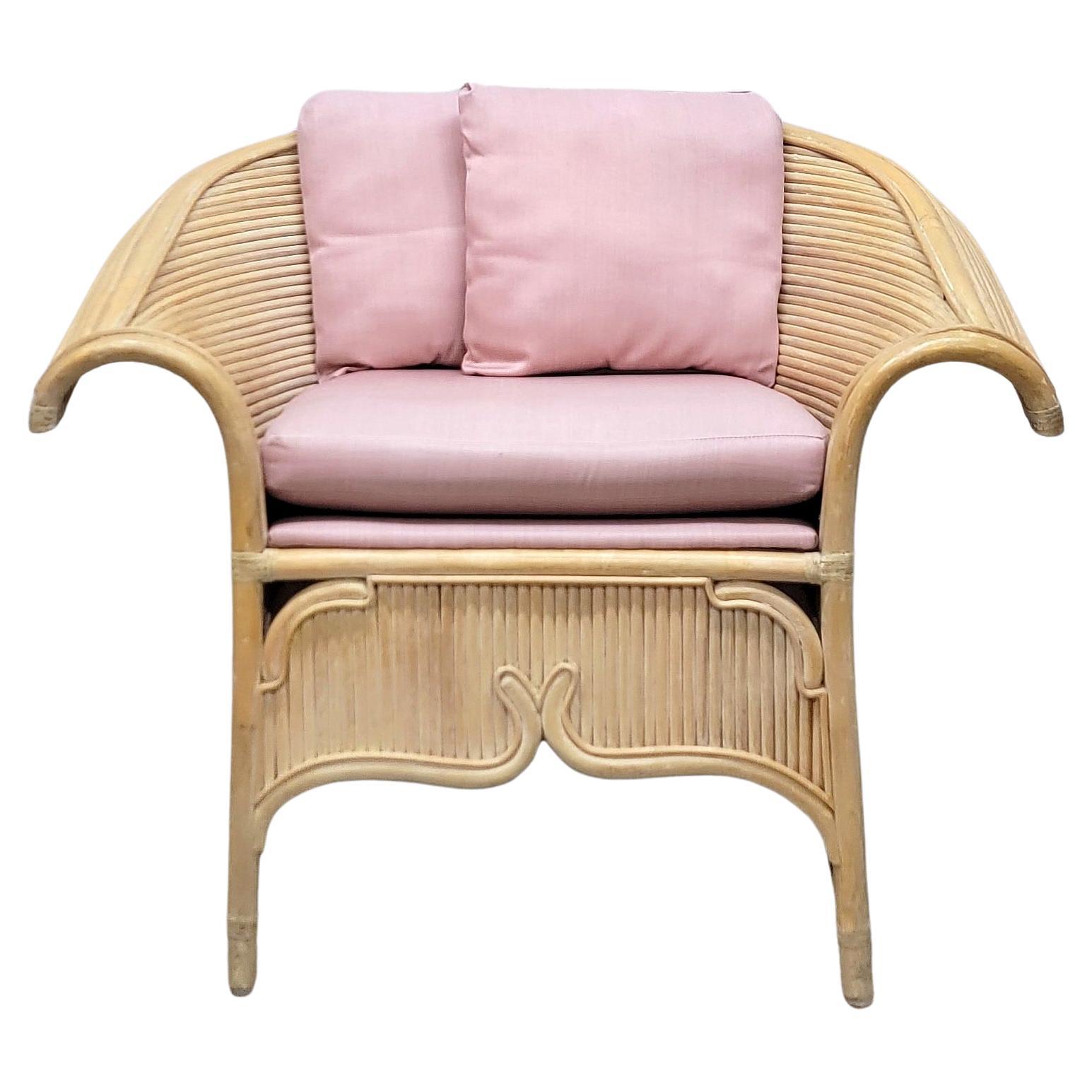 Pencil Reed Fan Back Rattan Lounge Chair For Sale at 1stDibs