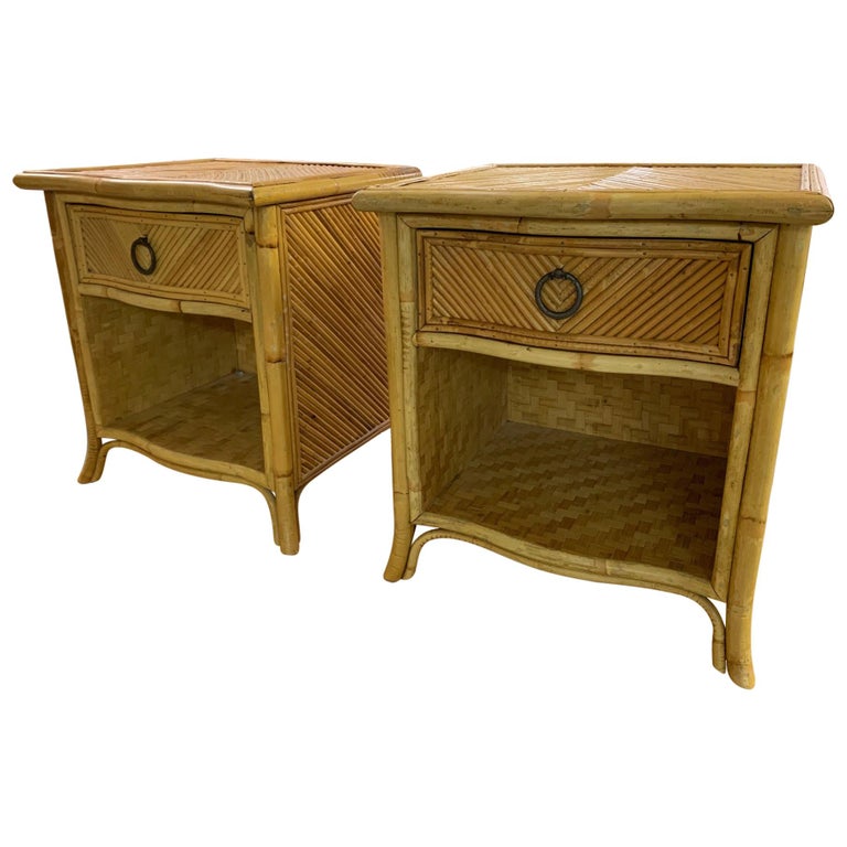 Pencil Reed Rattan Nightstands in the Manner of Gabriella Crespi For ...