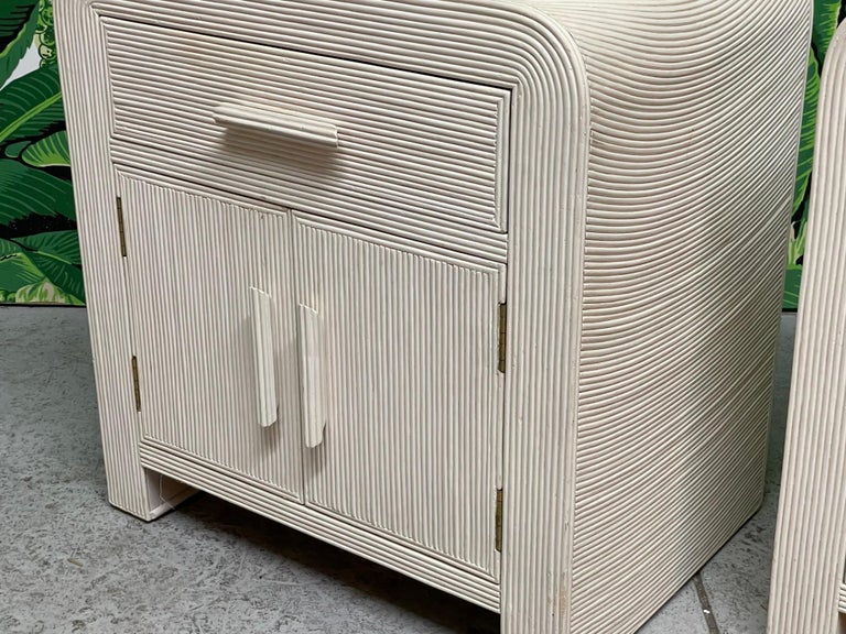 Pencil Reed Rattan Waterfall Nightstands For Sale at 1stDibs