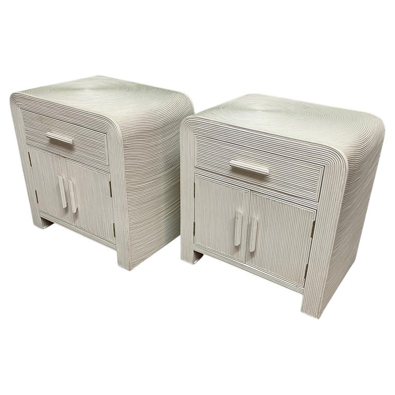 Pencil Reed Rattan Waterfall Nightstands For Sale at 1stDibs