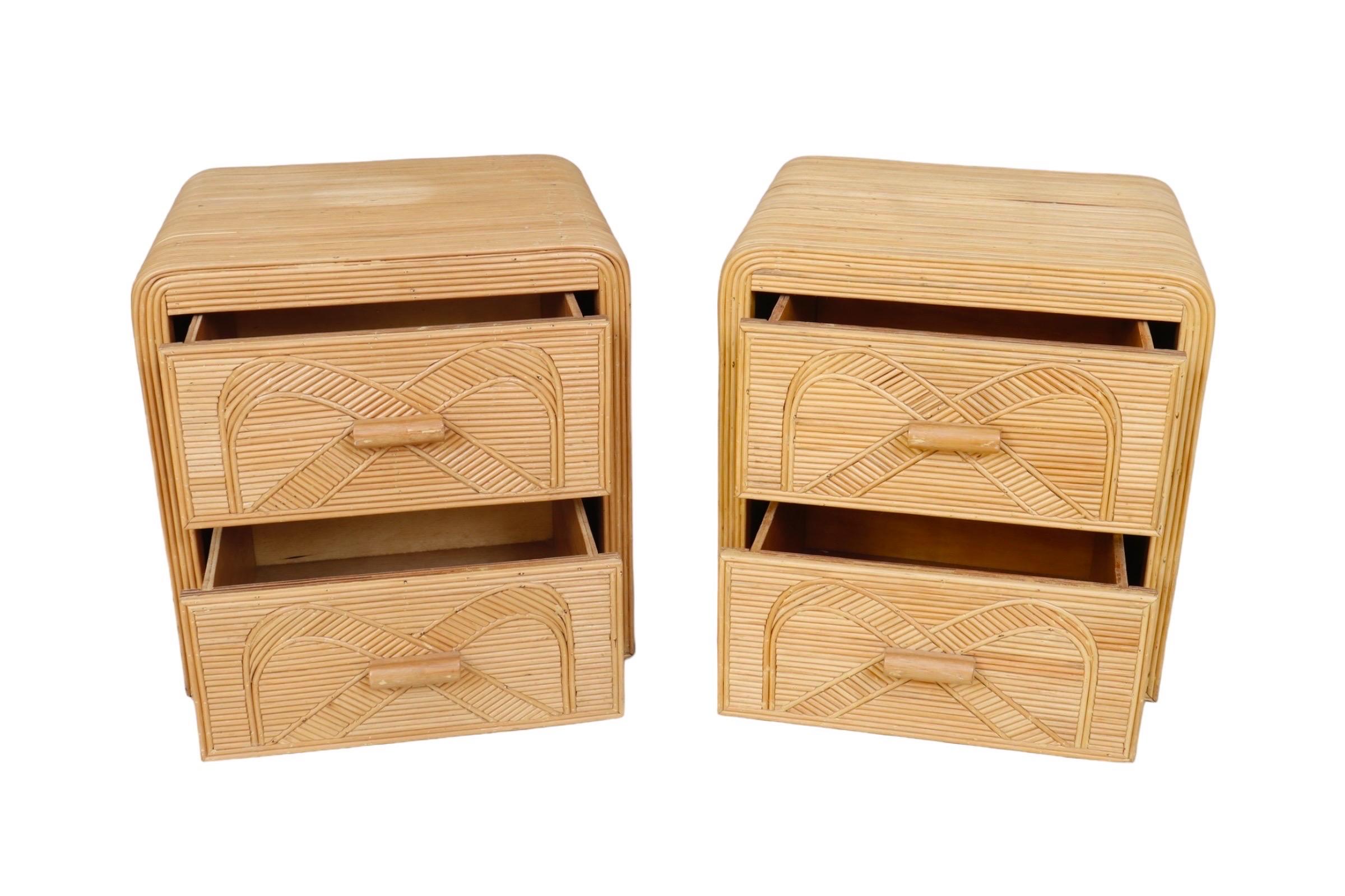 Pencil Reed Waterfall Nightstands - a Pair For Sale at 1stDibs