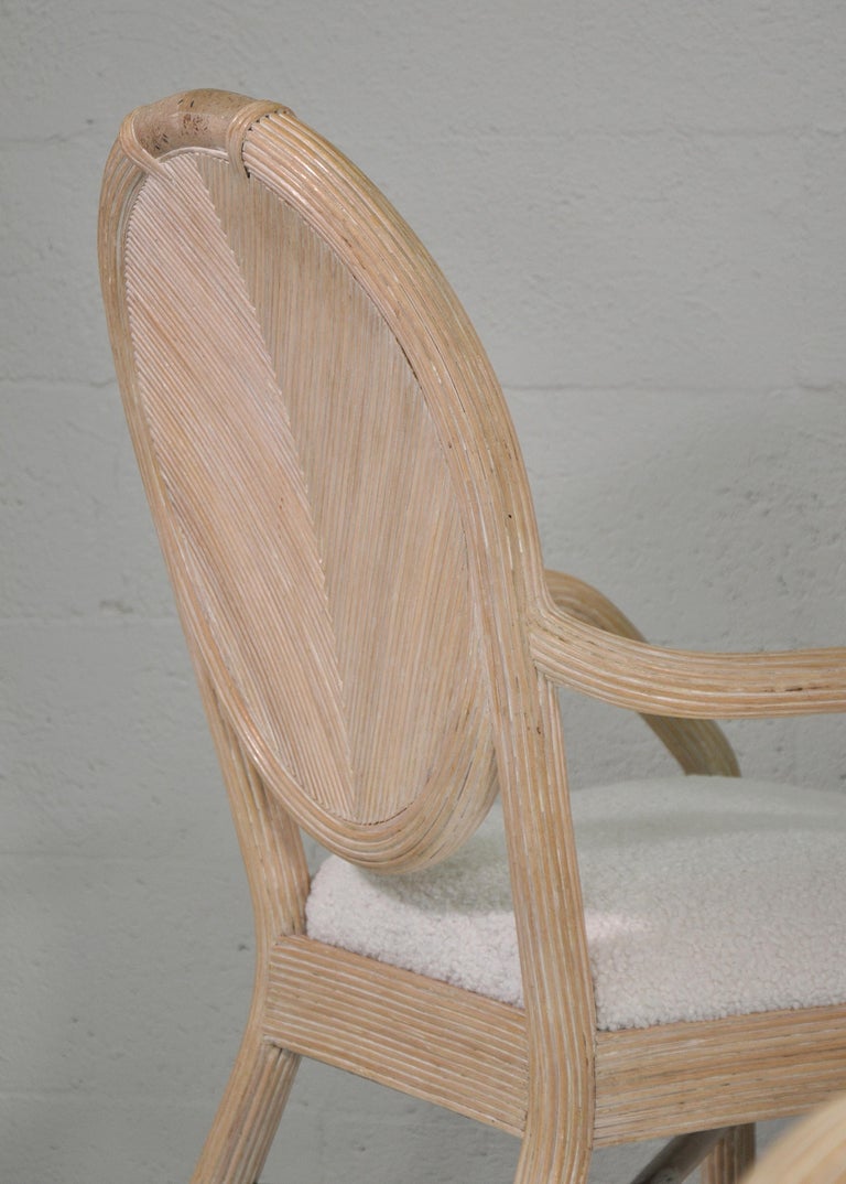 Pencil Reed White Boucle and Travertine Dining Chairs For Sale at 1stDibs