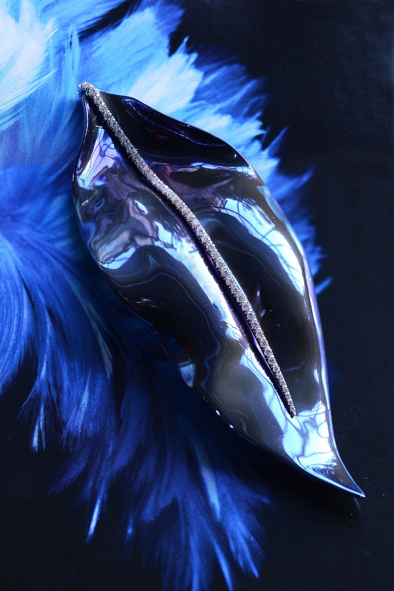 Blue Titanium Diamond 18 KT White Gold Pendant and Brooch For Sale at ...