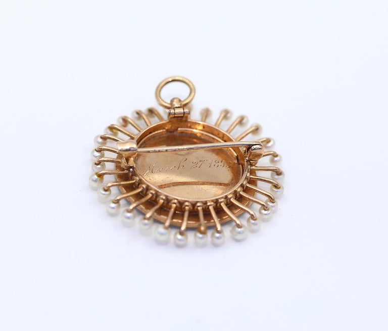 Pendant Brooch Portrait Lady Pearls 14k Gold 27 March, 1890 For Sale at ...