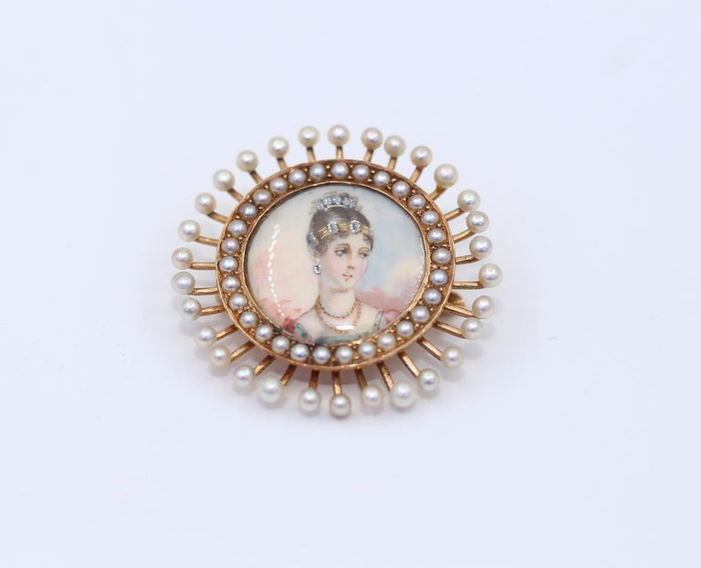 Pendant Brooch Portrait Lady Pearls 14k Gold 27 March, 1890 For Sale at ...