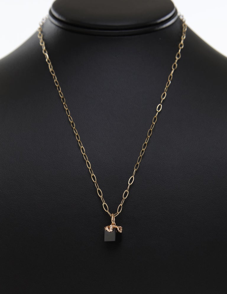 Pendant: Champagne Diamonds Yellow Gold on a Black Spinel Cube For Sale ...