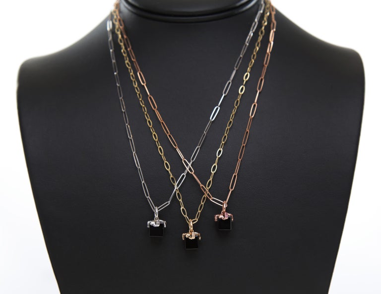 Pendant: Champagne Diamonds Yellow Gold on a Black Spinel Cube For Sale ...