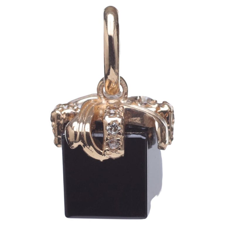 Pendant: Champagne Diamonds Yellow Gold on a Black Spinel Cube For Sale ...