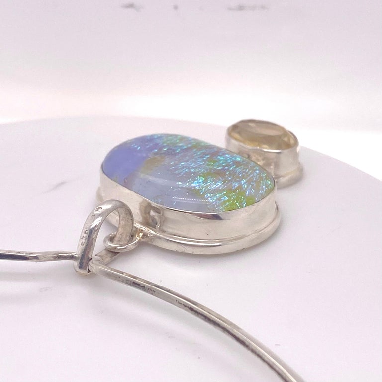 Pendant Collar Necklace, Sterling Silver, Two Stone Drop Pendant For ...