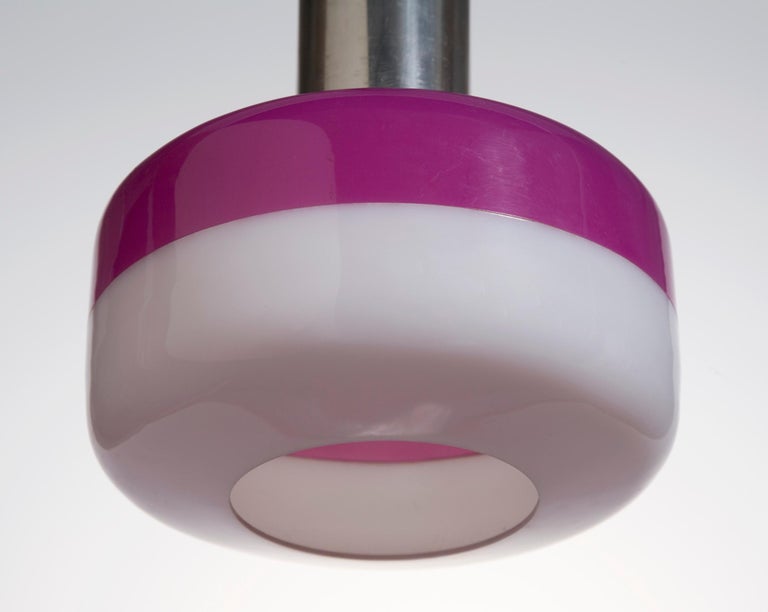 Pendant Lamp in Chromed Metal and Magenta Shade by Stilnovo, 1960 For ...