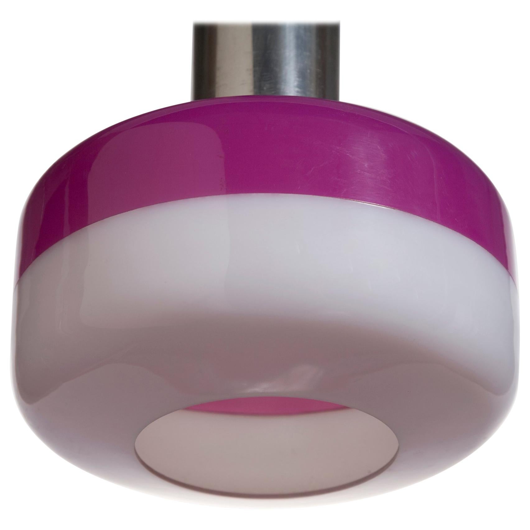 Pendant Lamp in Chromed Metal and Magenta Shade by Stilnovo, 1960 For ...
