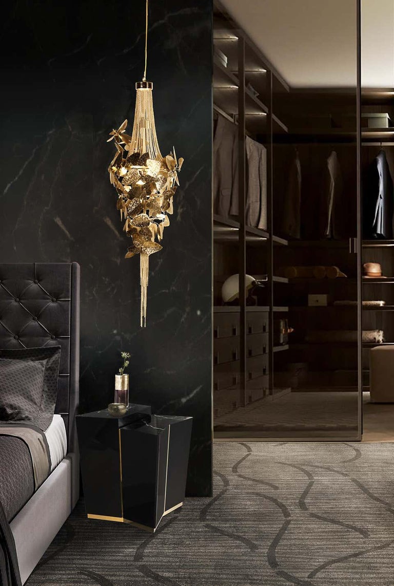 Pendant Light with Gold-Plated Brass and Amber Swarovski Crystals For ...