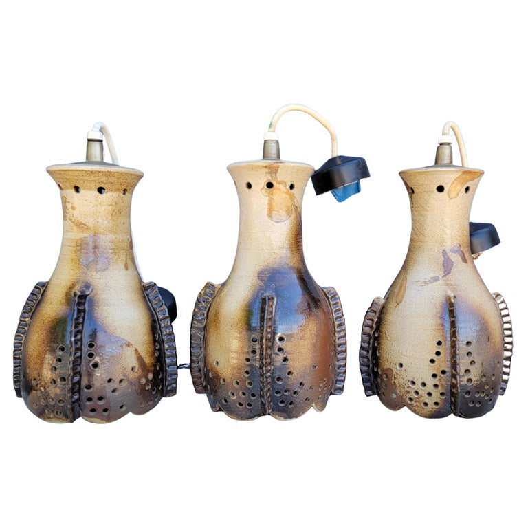 Pendant Lights Studio Pottery Set 3 For Sale at 1stDibs