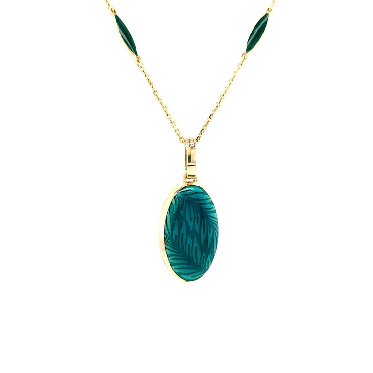Pendant Locket Necklace 18k Yellow Gold Turquoise Enamel 3 Diamonds 0. ...