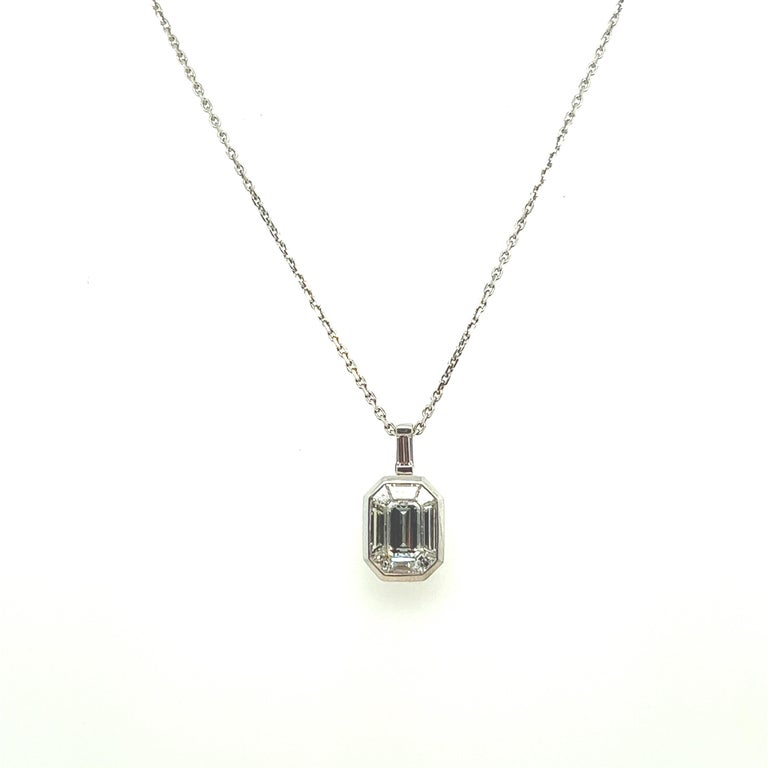 Pendant Necklace 9 Paved Emerald Diamonds 18k White Gold For Sale at ...