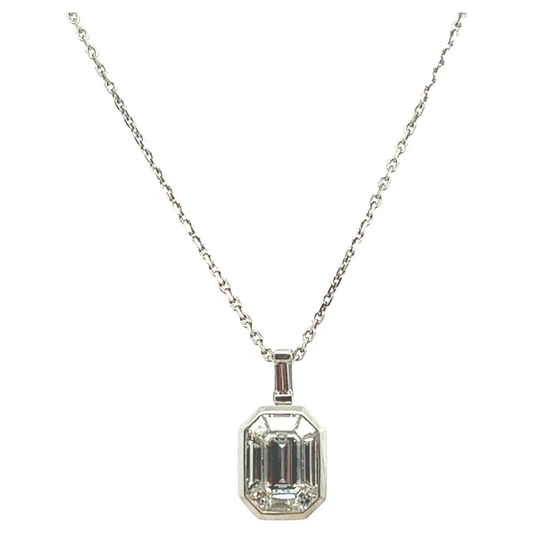 Pendant Necklace 9 Paved Emerald Diamonds 18k White Gold For Sale at ...