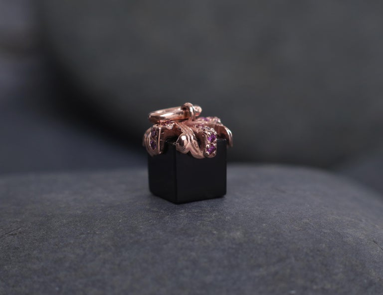 Pendant: Rose Gold Rose Diamonds on a Black Spinel Cube For Sale at 1stDibs