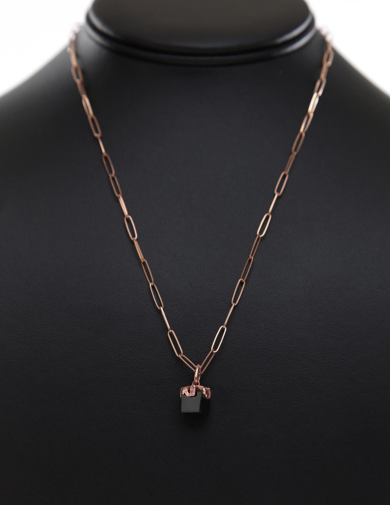 Pendant: Rose Gold Rose Diamonds on a Black Spinel Cube For Sale at 1stDibs