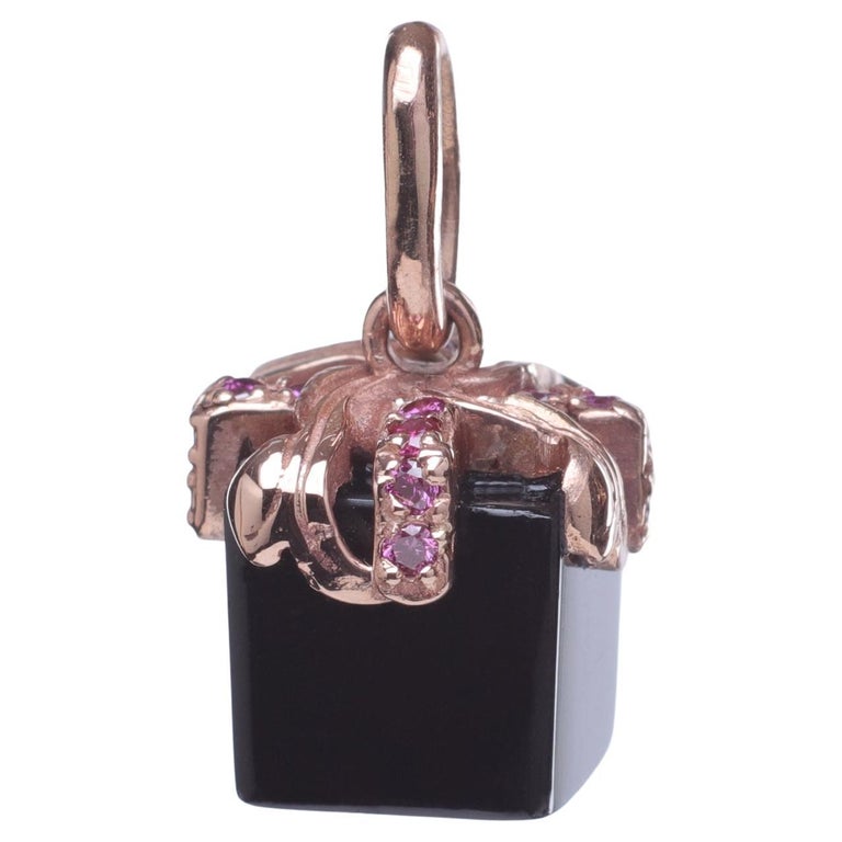 Pendant: Rose Gold Rose Diamonds on a Black Spinel Cube For Sale at 1stDibs