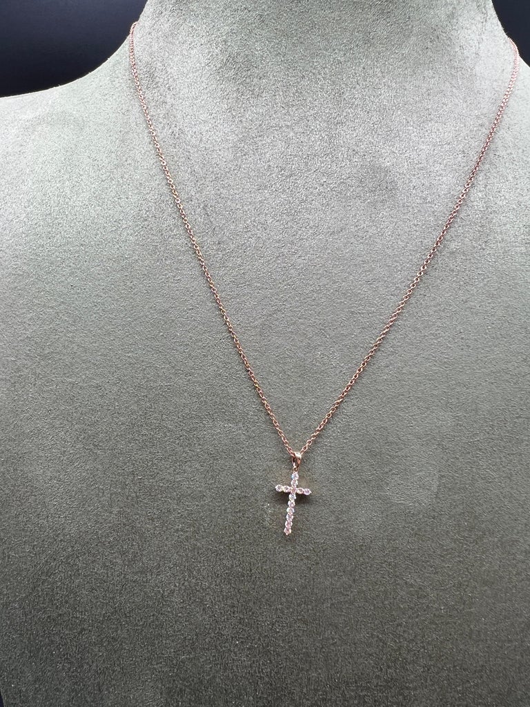 Pendent Cross Necklace Shape Diamond Pink Gold For Sale at 1stDibs