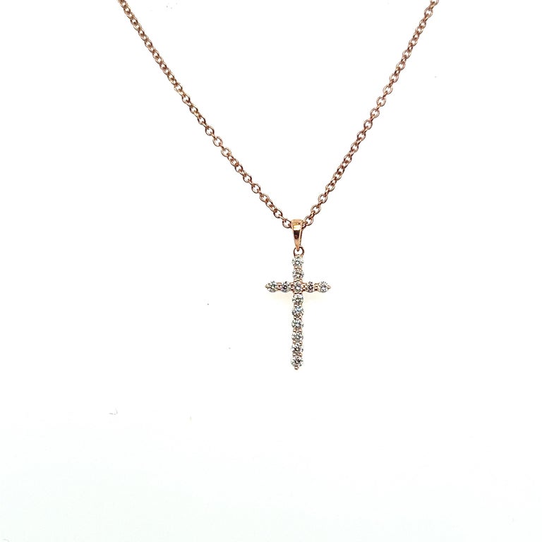 Pendent Cross Necklace Shape Diamond Pink Gold For Sale at 1stDibs
