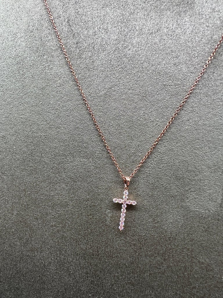 Pendent Cross Necklace Shape Diamond Pink Gold For Sale at 1stDibs