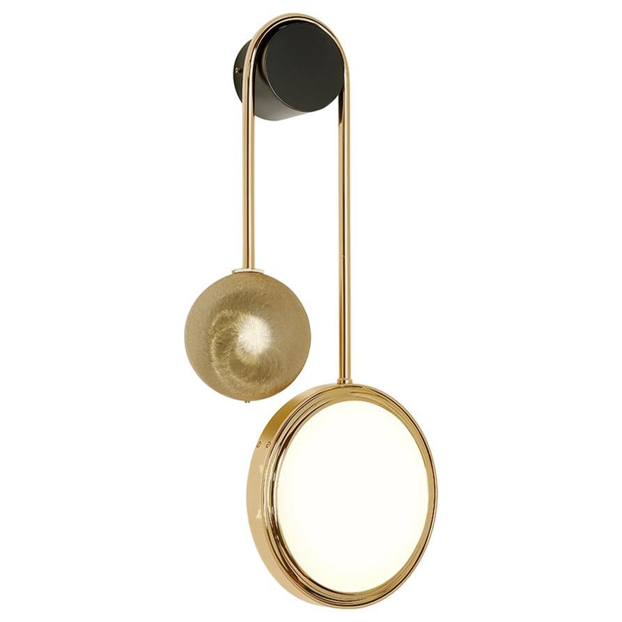 Pendulum Inspired Brass and Glass Gold Color Finish Wall Lamp at 1stDibs