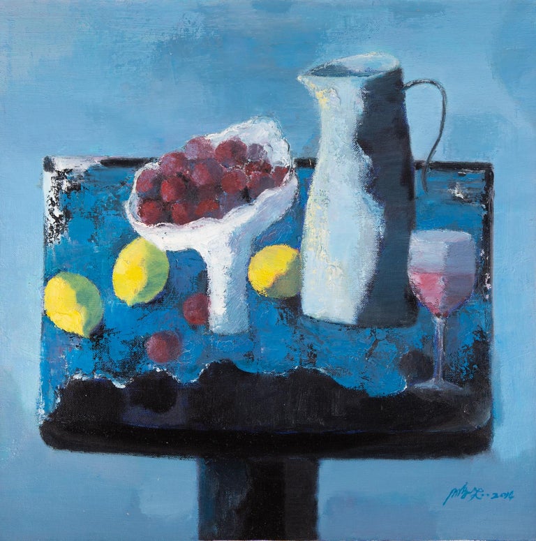 Pengfei Wu - Pengfei Wu Original Oil On Canvas "Still Life-Blue 2" For ...