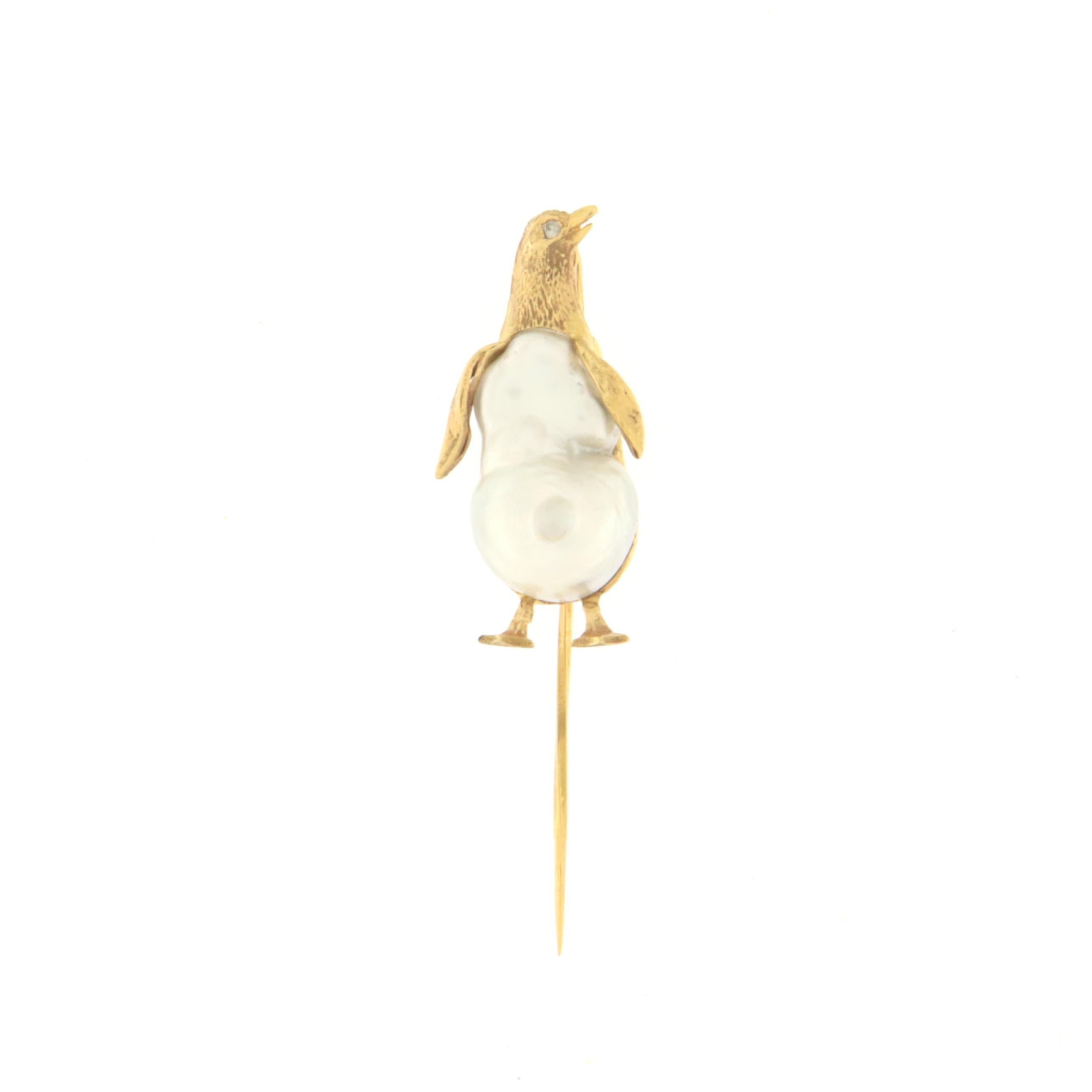 Penguin 18 Karat Yellow Gold Diamond Pearl Penguin Brooch For Sale at ...