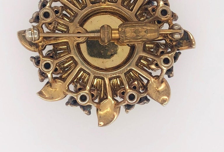 Pennino Sunburst Sterling Silver Vermeil Rhinestone Watch Brooch Pin ...