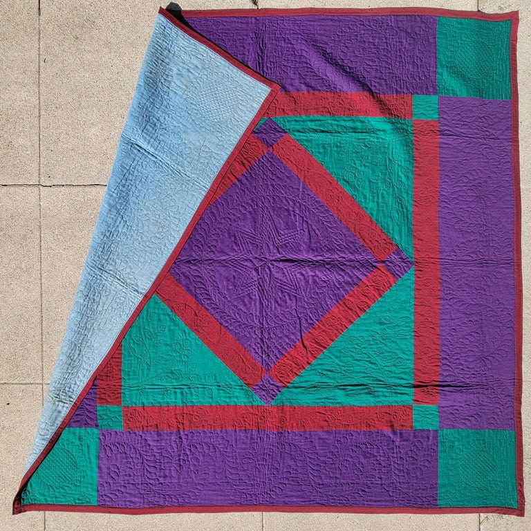 Pennsylvania Amish Wool Diamond in a Square Quilt For Sale at 1stDibs