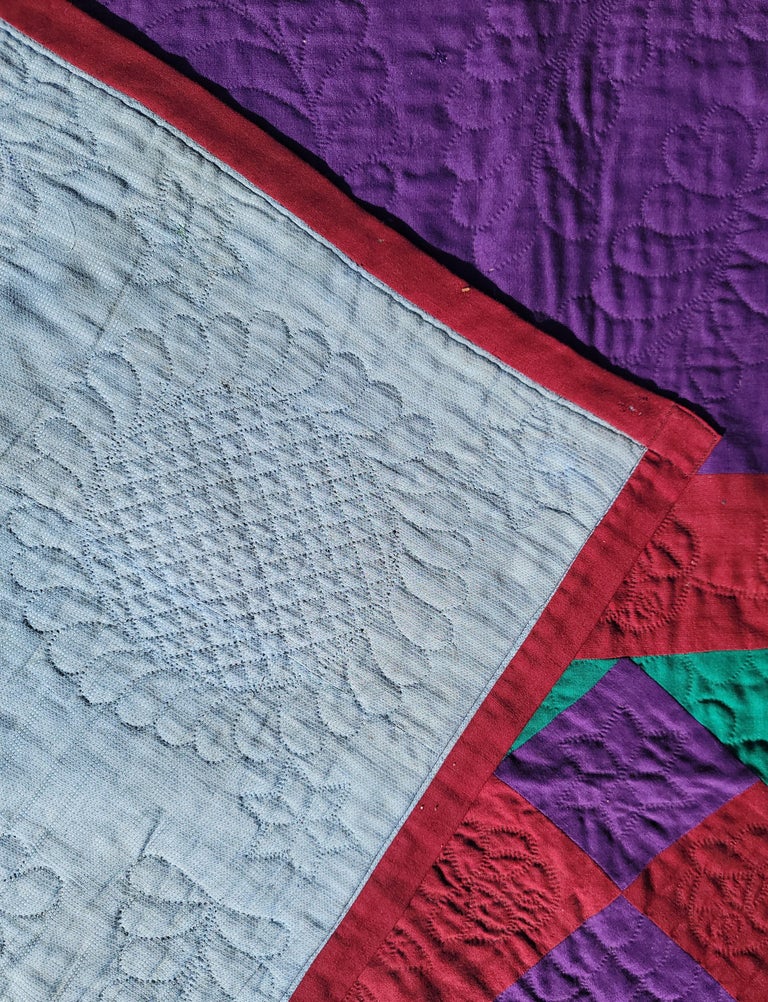 Pennsylvania Amish Wool Diamond in a Square Quilt For Sale at 1stDibs