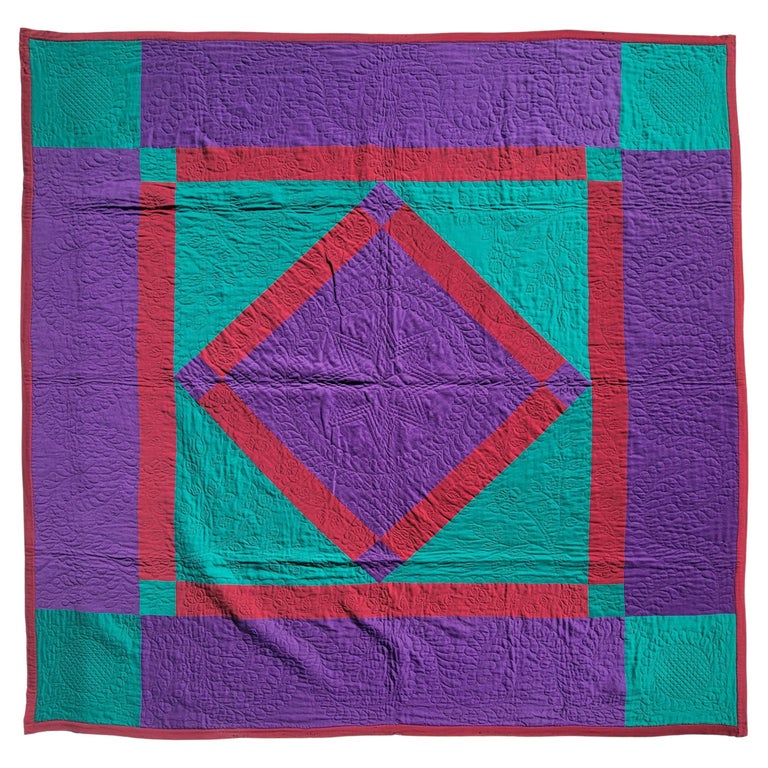 Pennsylvania Amish Wool Diamond in a Square Quilt For Sale at 1stDibs