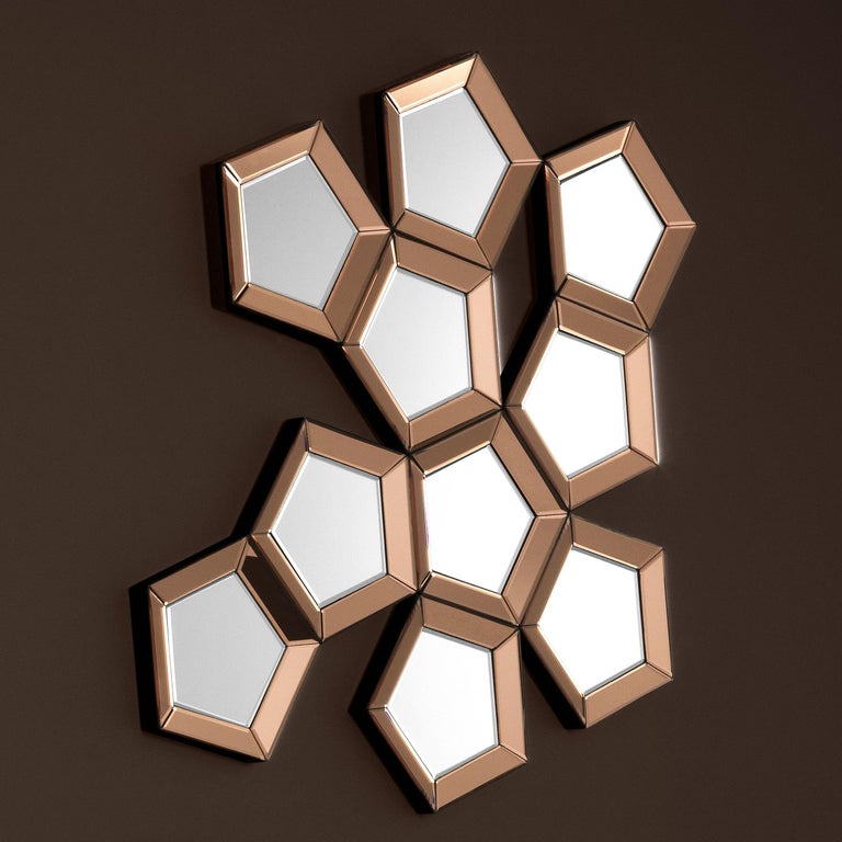 Pentagonal Cluster Mirror with Rose Gold Finish For Sale at 1stDibs
