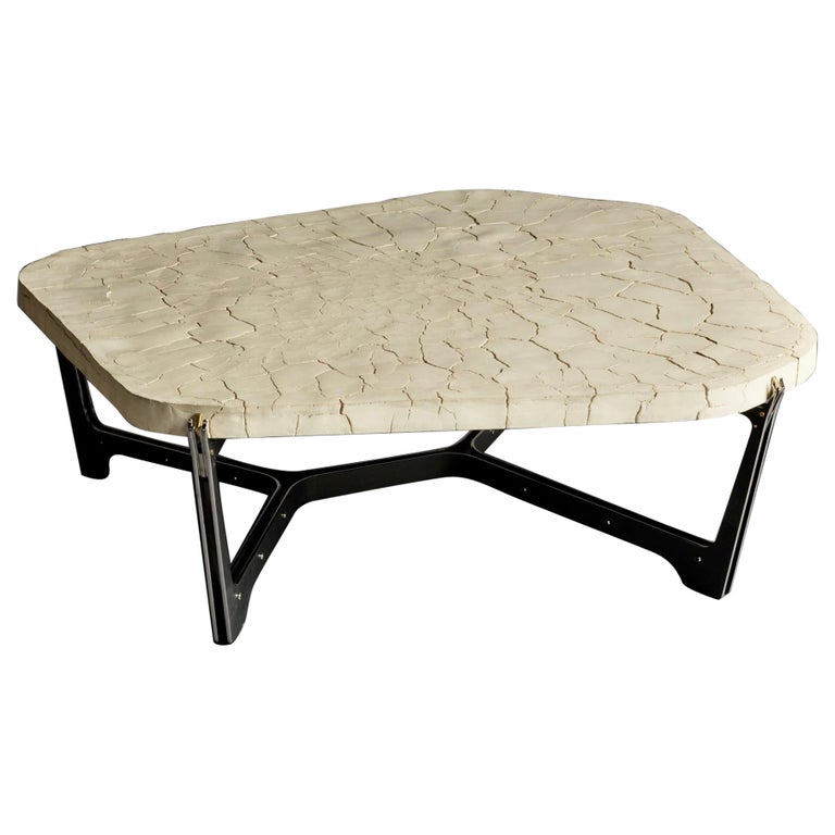 Pentagonal White Concrete w/Black Steel and Brass Details Coffee Table ...