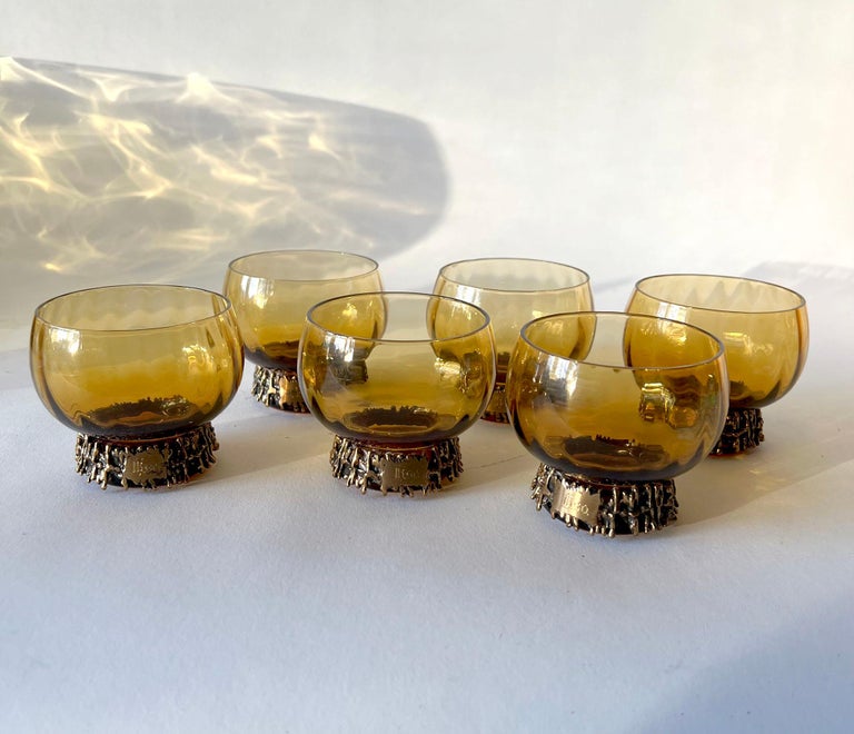 Pentti Sarpaneva Glass Bronze Turun Hopea Punch Bowl Ladle Cups Cream ...