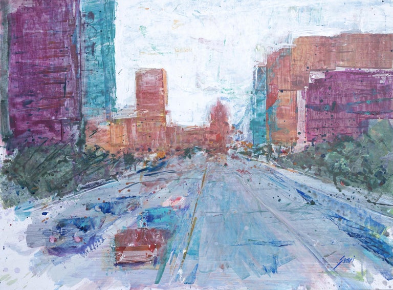 Pep Suari - "Congress Avenue" Expressionist painting of downtown Austin ...