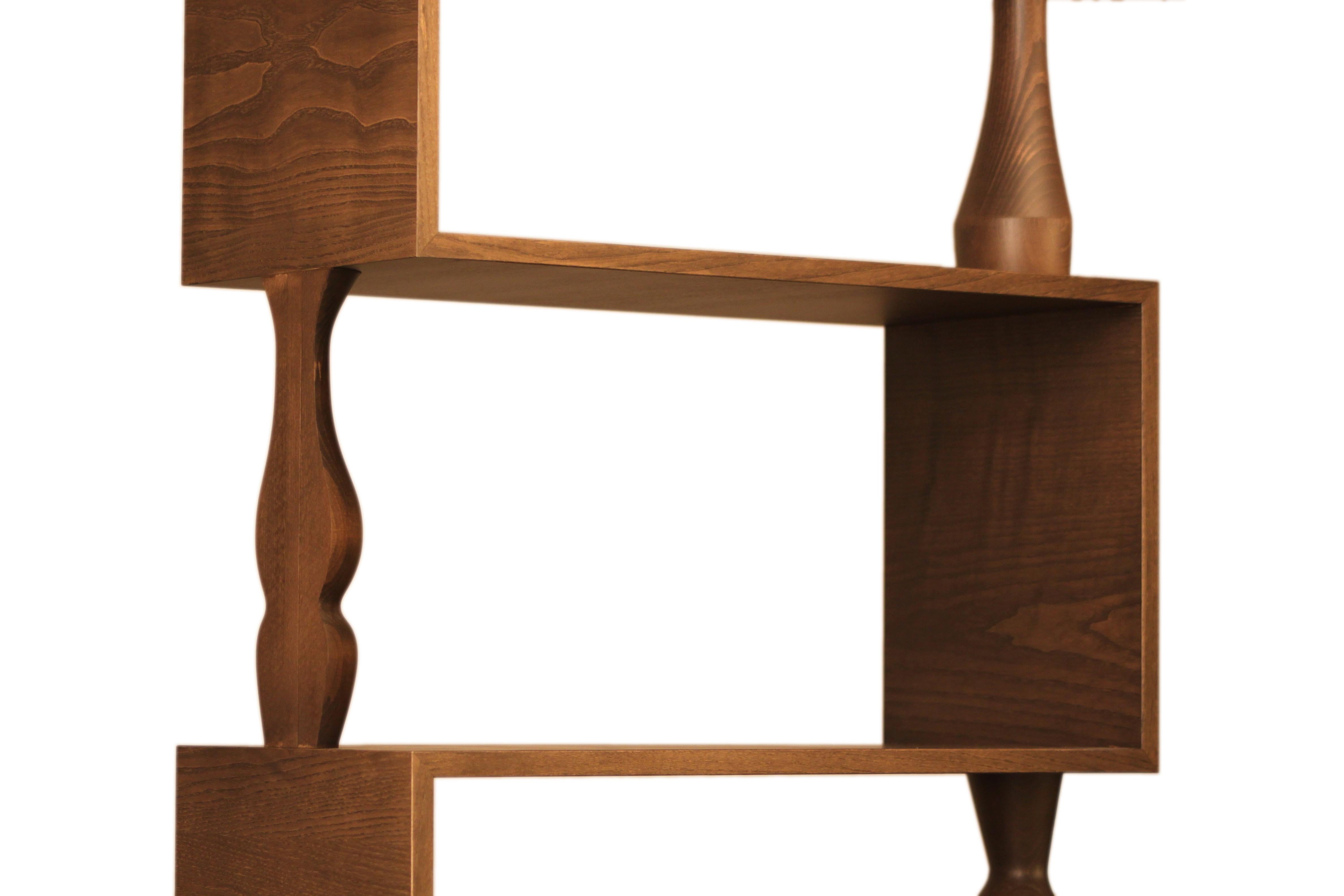 Perbacco, Contemporary Bookcase Made of Ash Wood with Hand Turned ...