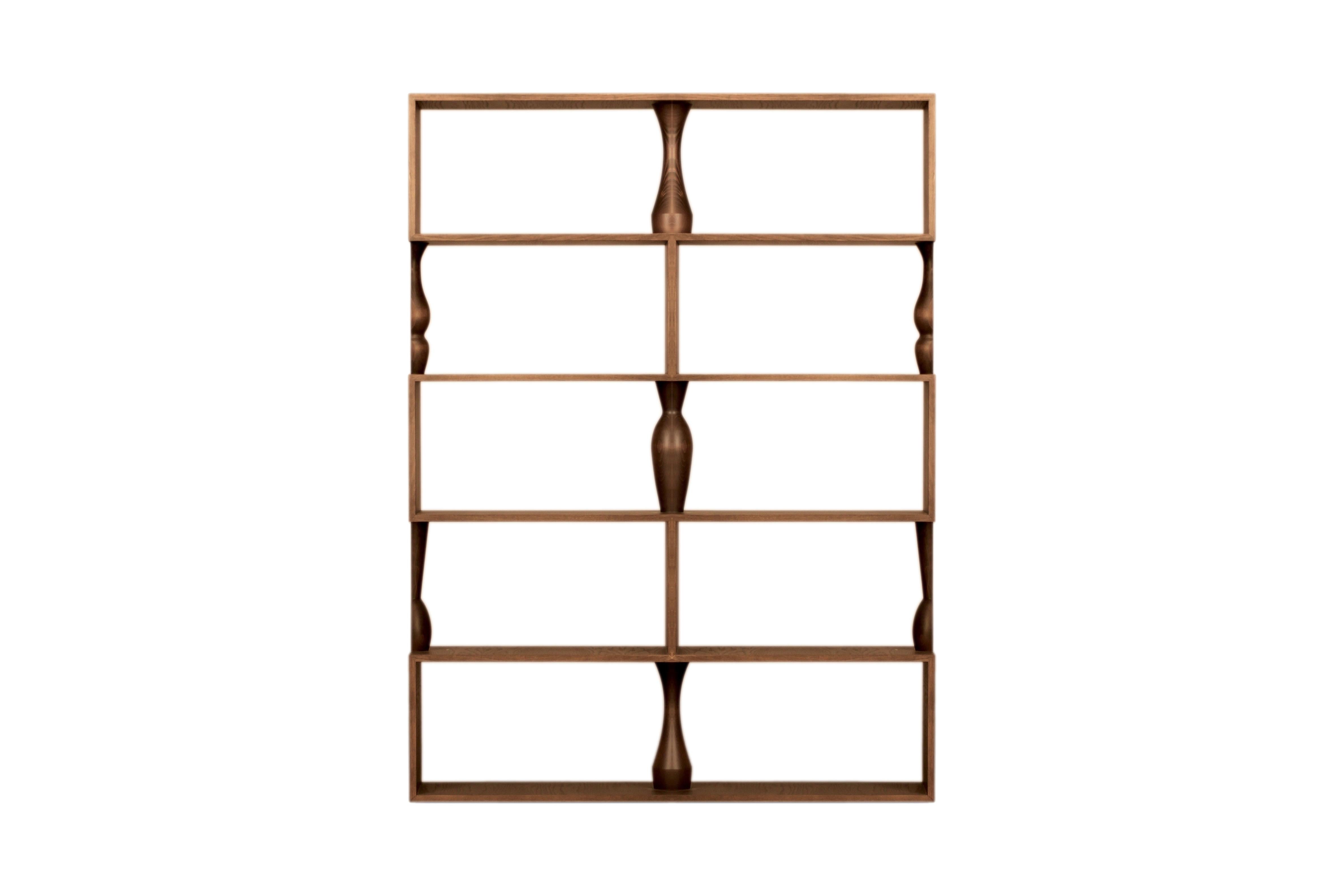 Perbacco, Contemporary Bookcase Made of Ash Wood with Hand Turned ...