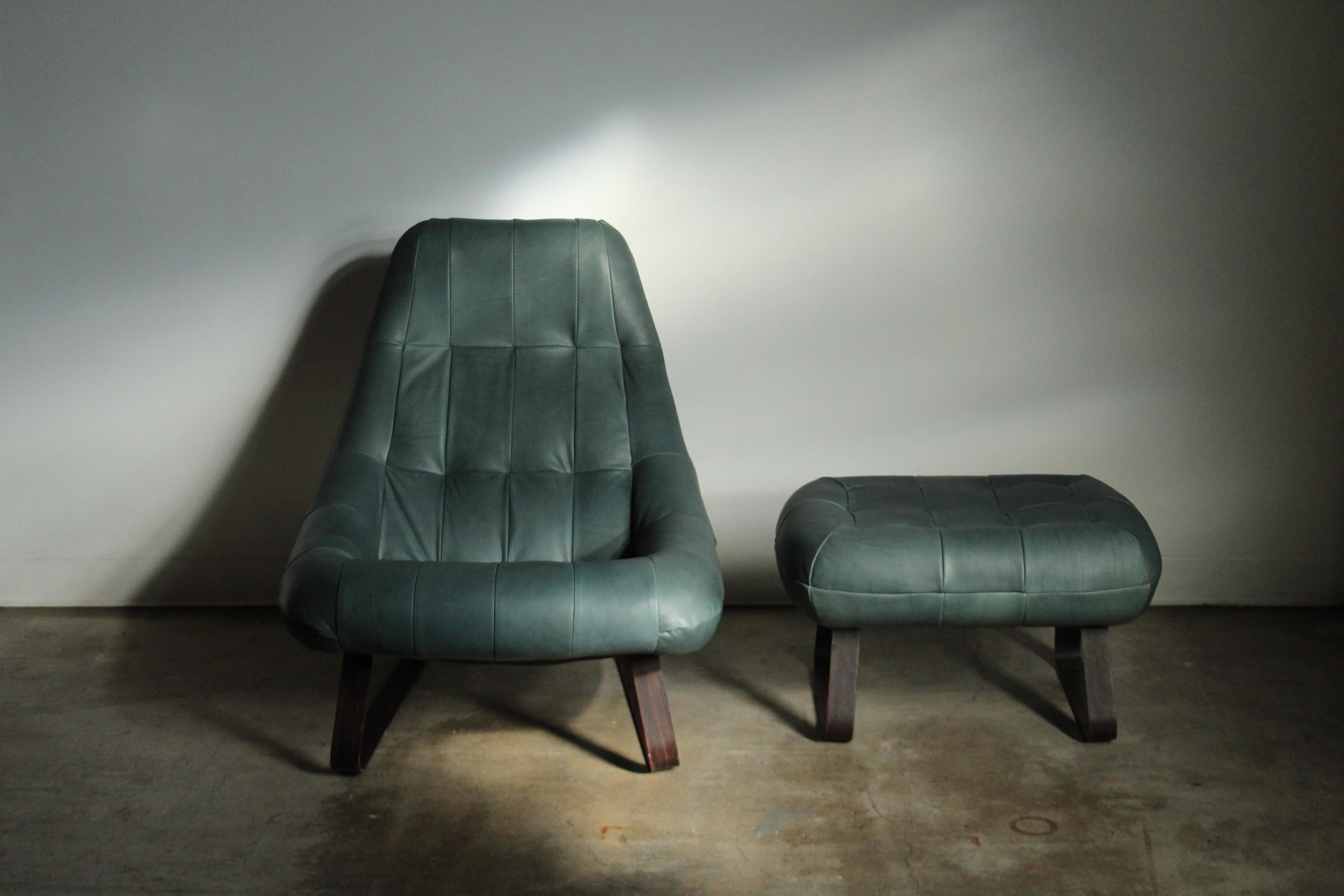 Percival Lafer Brazilian Teal Leather 'Earth Chair' and Ottoman, 1970s ...