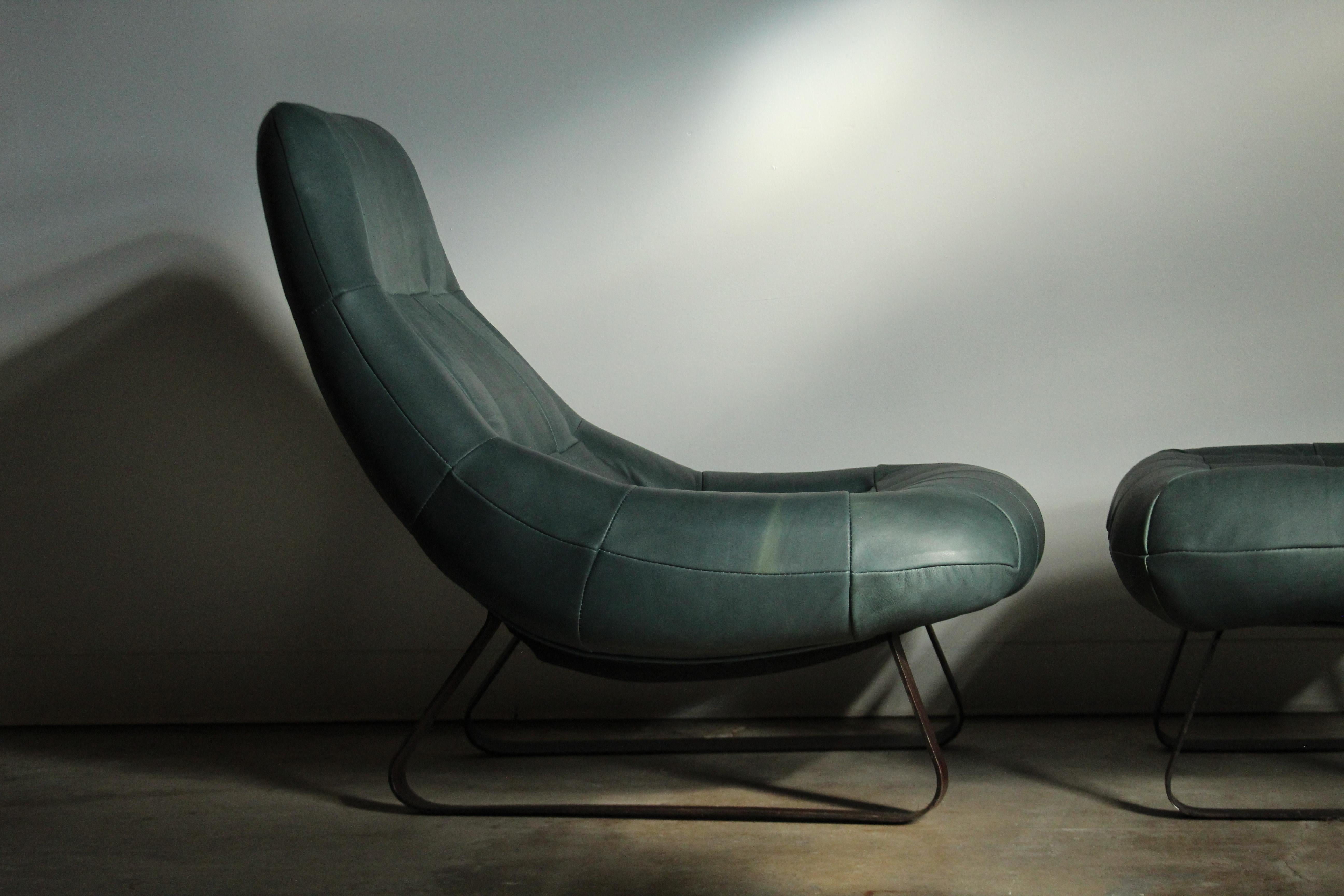 Percival Lafer Brazilian Teal Leather 'Earth Chair' and Ottoman, 1970s ...